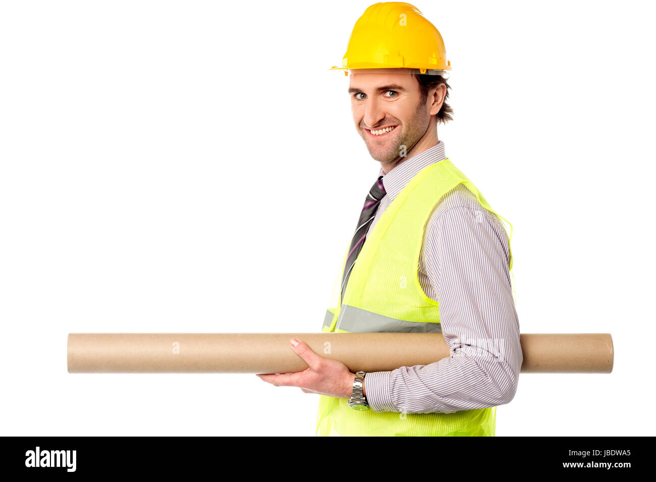 Young construction engineer holding building map Stock Photo - Alamy