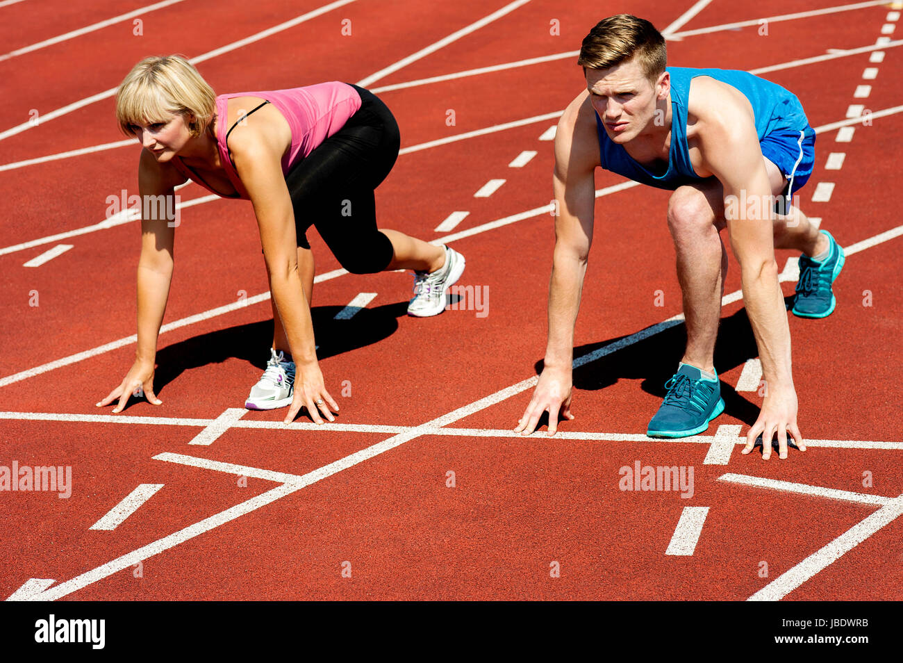 Athletes all set for a competitive race Stock Photo - Alamy