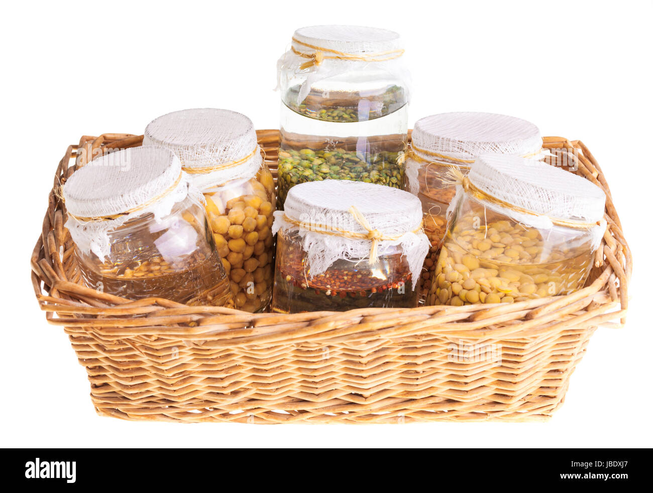 Basket of Soaked Sprouting Seeds Isolated on White Background Stock ...