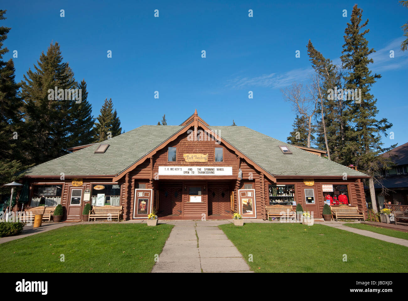 Movie theatre and shops in Wasagaming, Riding Mountain National Park ...