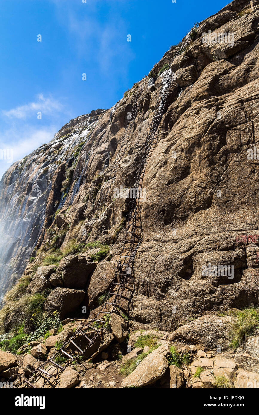 The chain ladders on the Sentinel Hike, Drakensberge Stock Photo - Alamy
