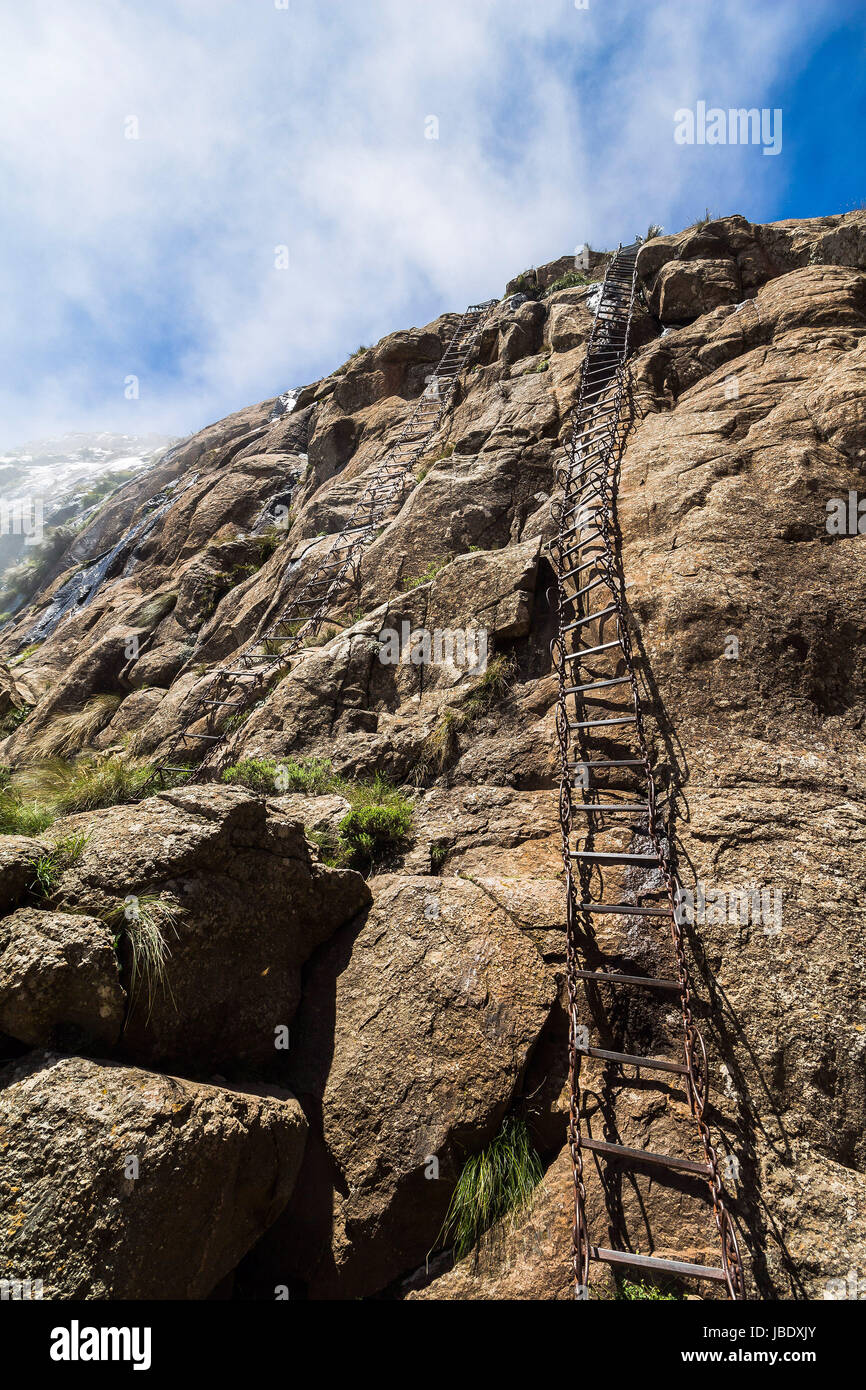 The chain ladders on the Sentinel Hike, Drakensberge Stock Photo - Alamy