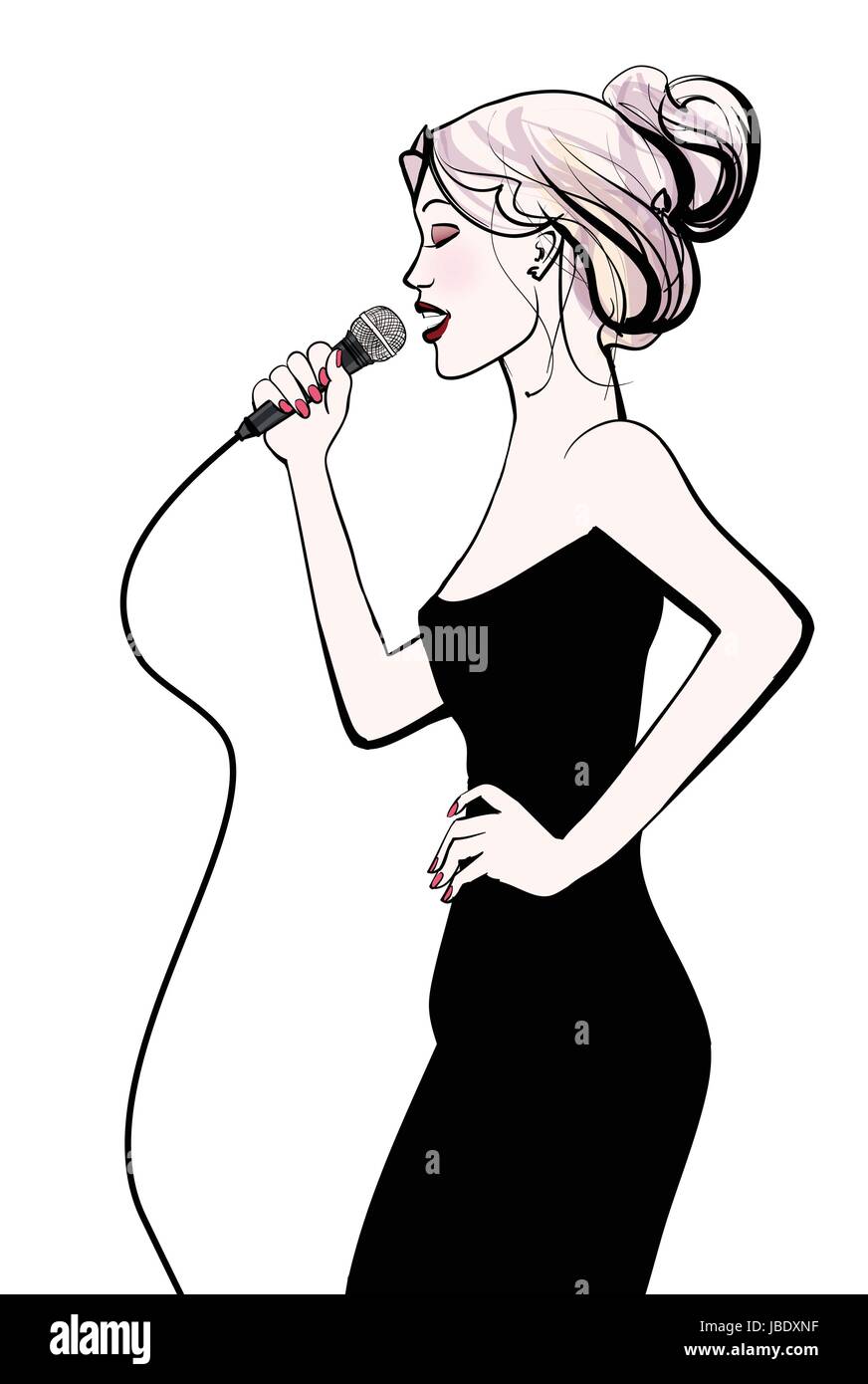 Woman Singing With Microphone Vector Illustration Stock Vector Image