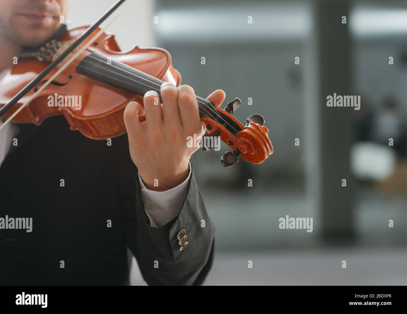 Talented violinist and classical music player solo performance, blank ...