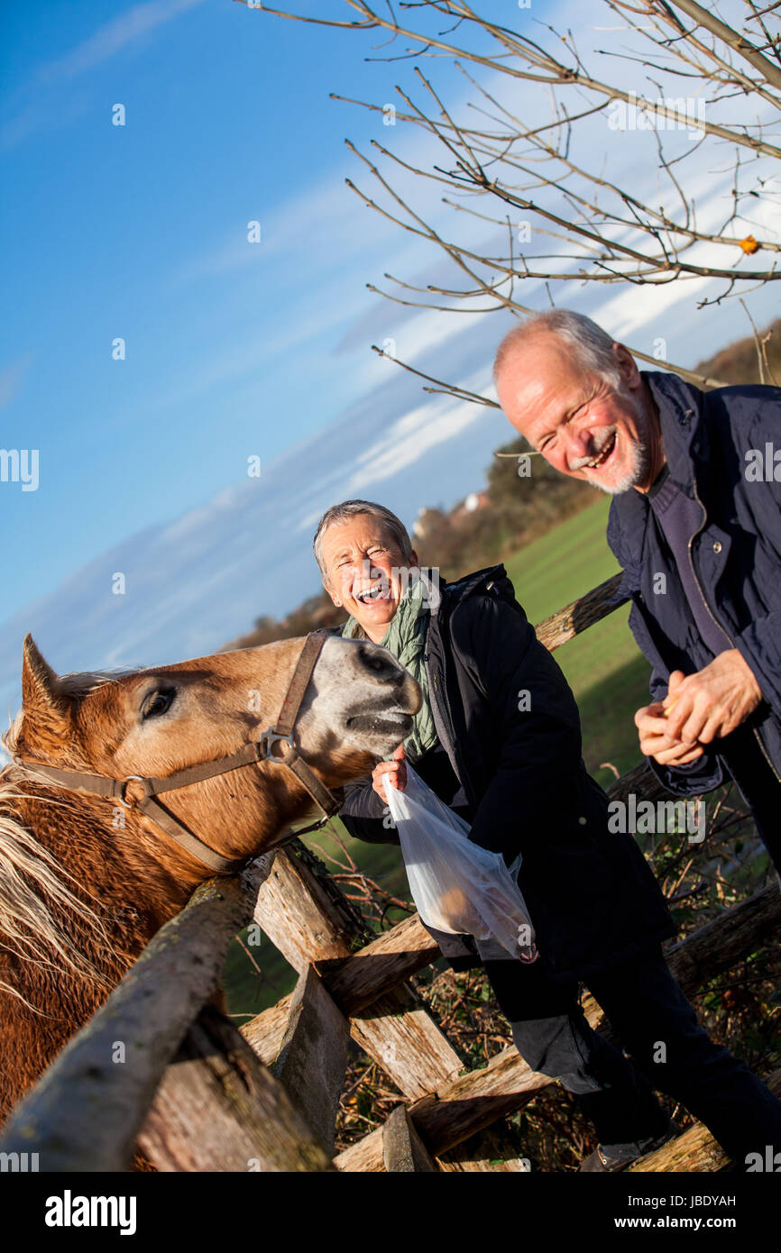 älteres senioren paar glücklich entspannt in der natur im freien ...