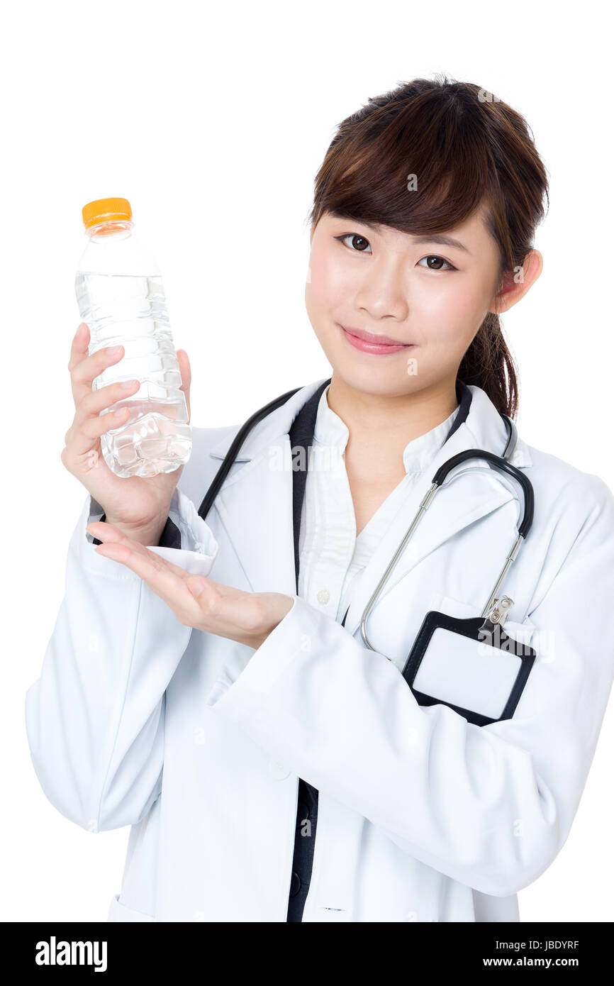 Asia female doctor with water bottle Stock Photo - Alamy