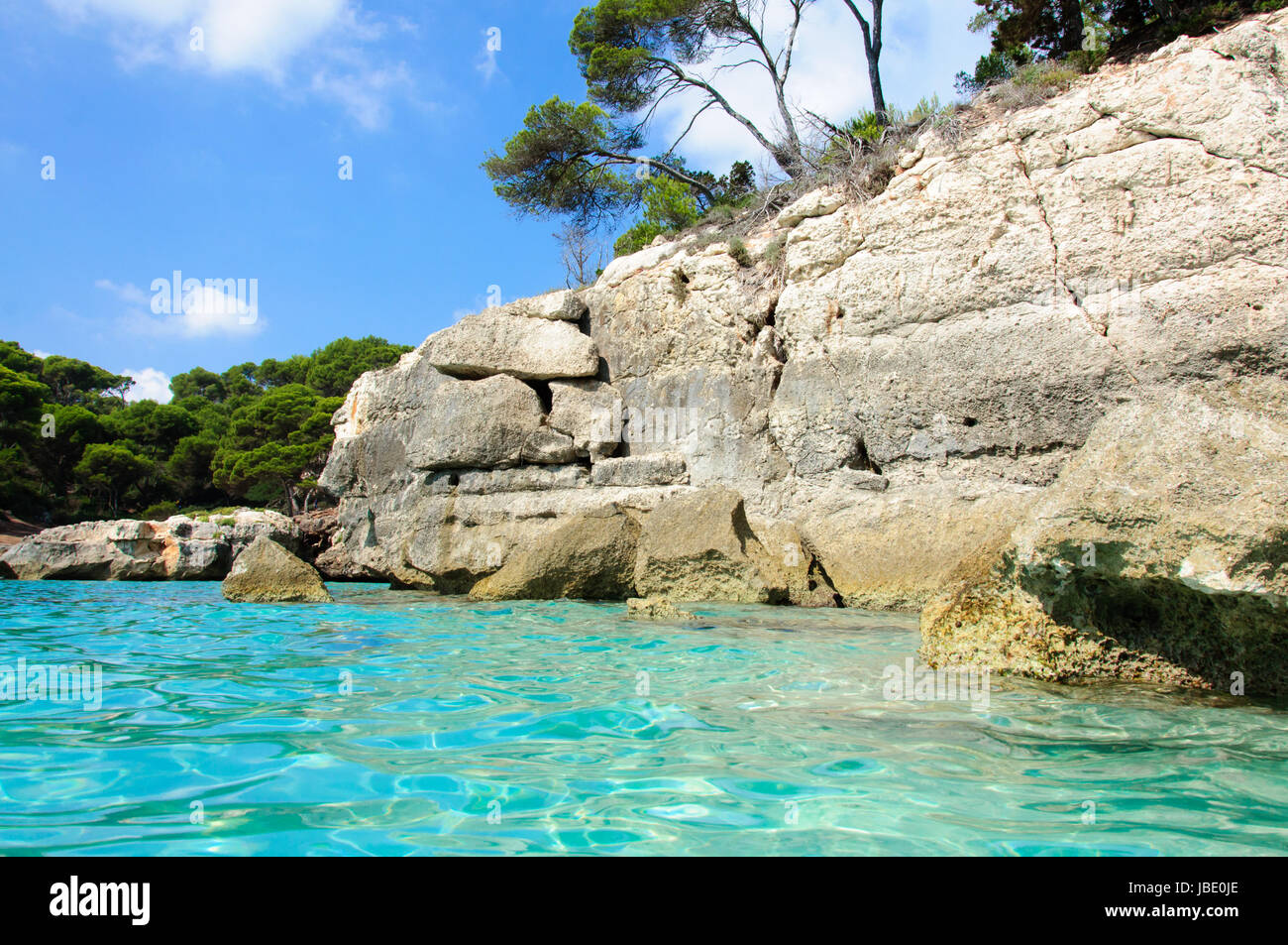 Cala Macarella bay with crystal clear azure water, Island of Menorca ...
