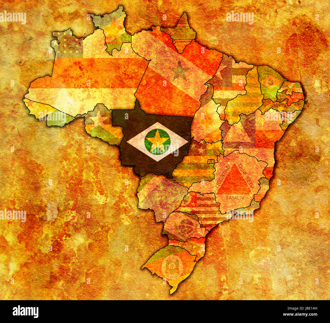 mato grosso state on admistration map of brazil with flags Stock Photo ...