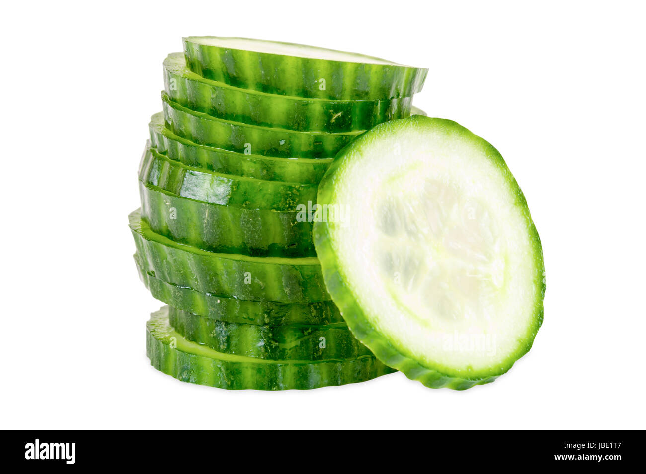Stack of cucumber slices isolated on white background with clipping ...