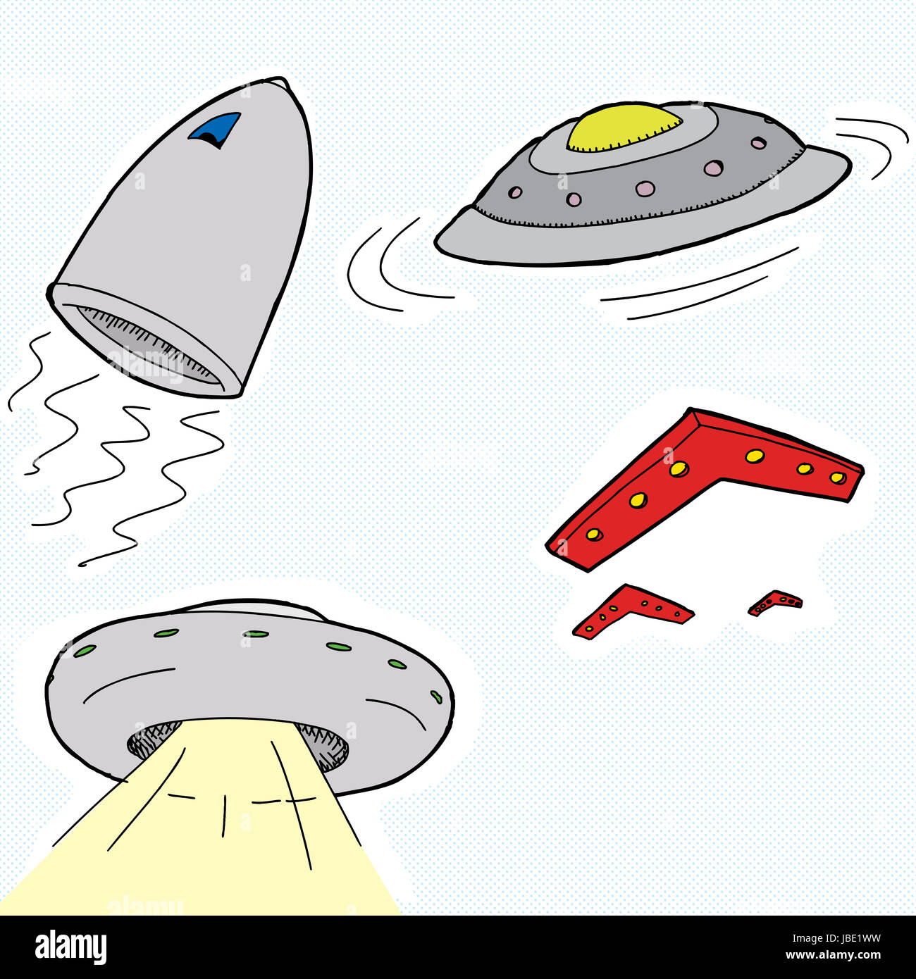 Set of cartoon unidentified flying objects and spaceships Stock Photo ...