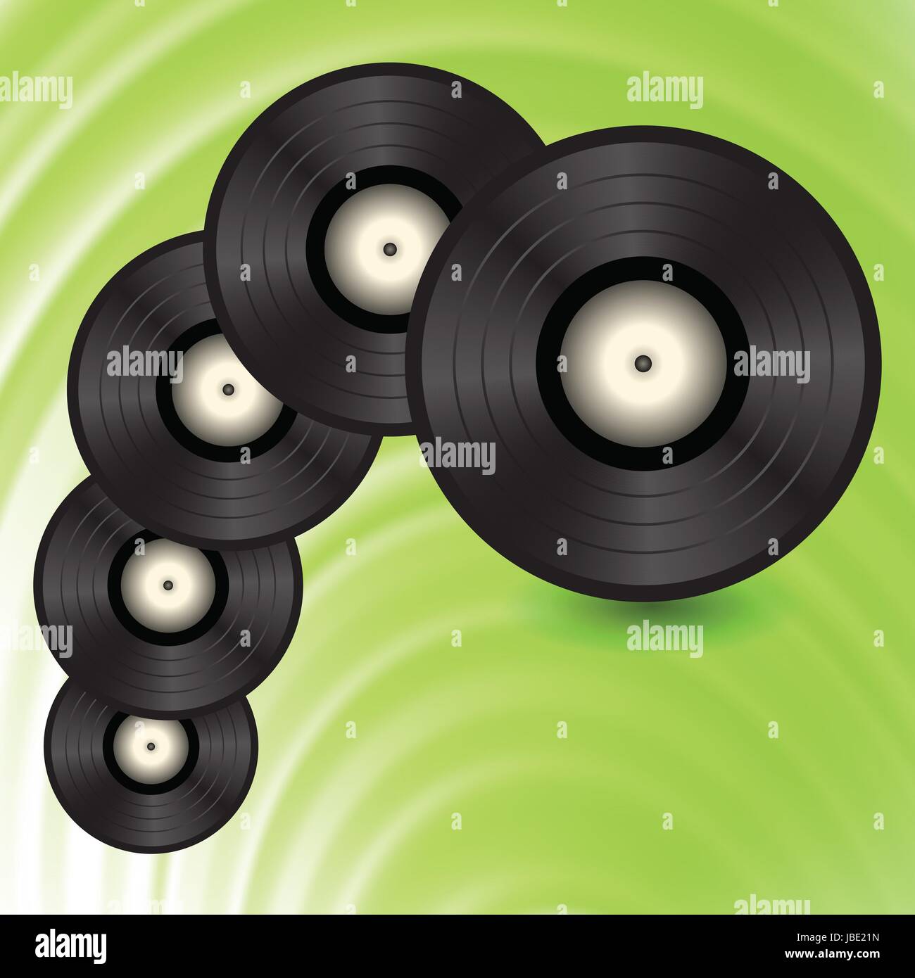 colorful illustration with vinyll records on a green wave background ...
