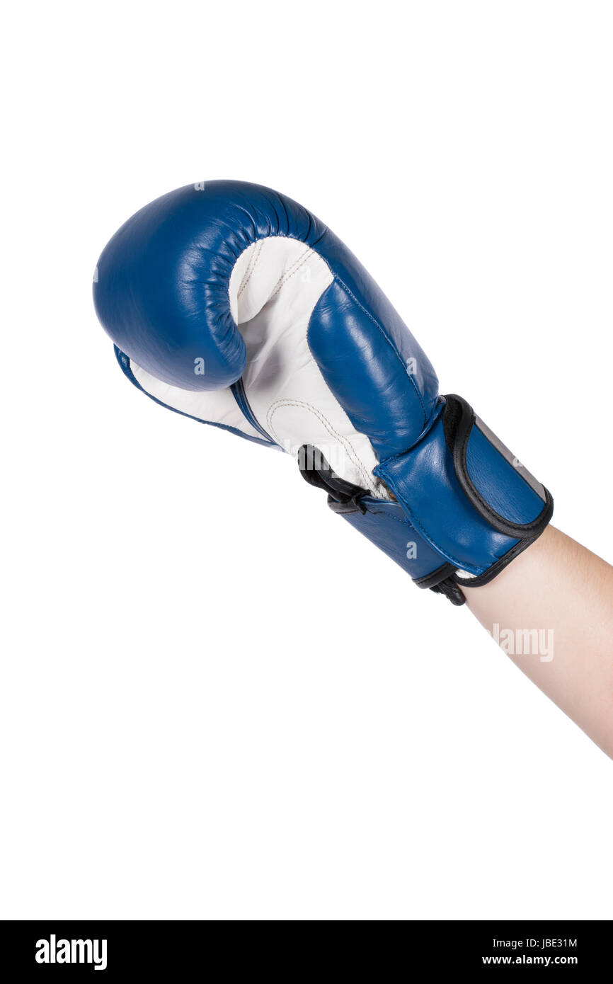 Blauer Boxhandschuh an der Hand einer Frau Stock Photo - Alamy