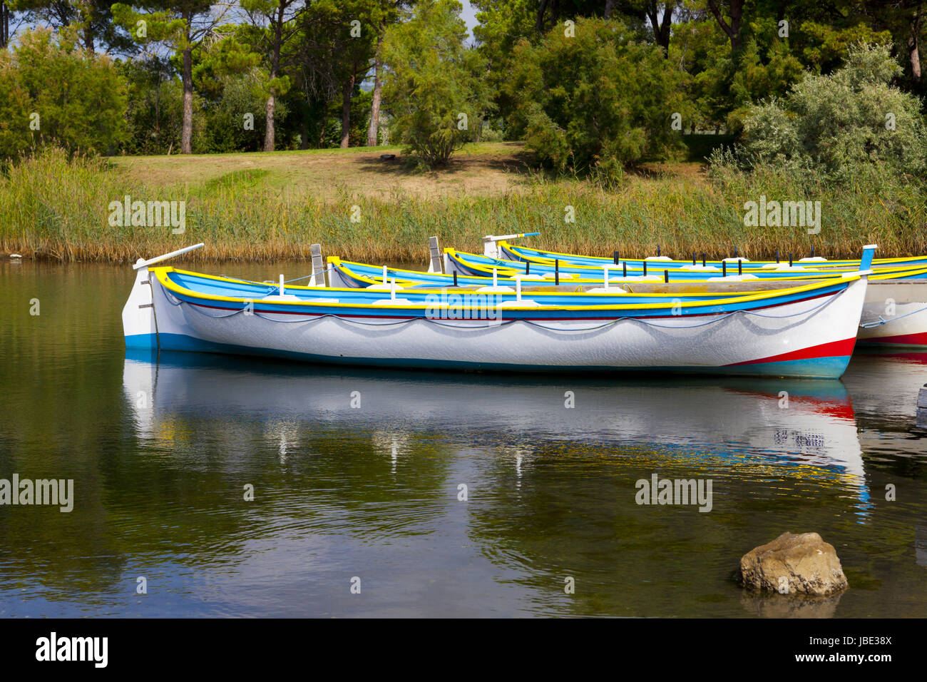 Colorful Row Boats on the Pond of Gruissan in South France Stock Photo ...