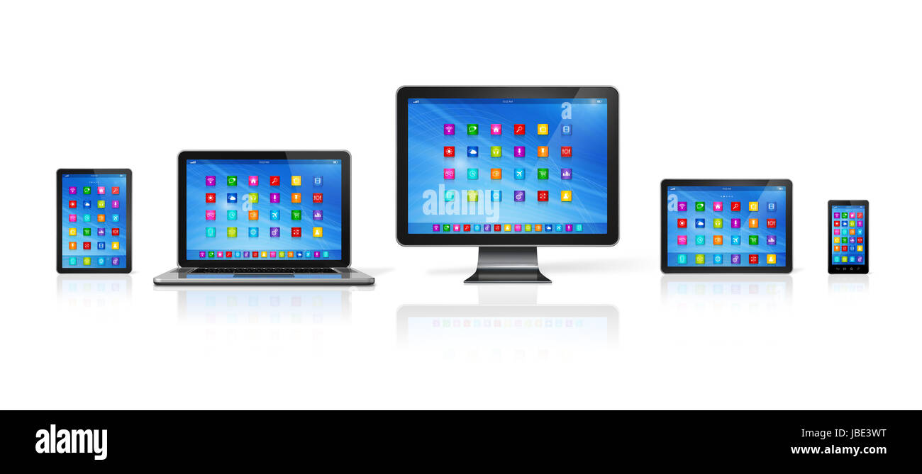 3D Smartphone, Digital Tablet Computer, Laptop and Monitor isolated on ...