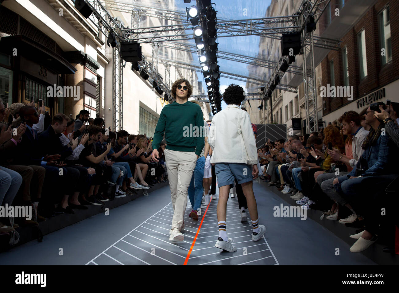 Models on the St James's catwalk during the London Fashion Week Men's ...
