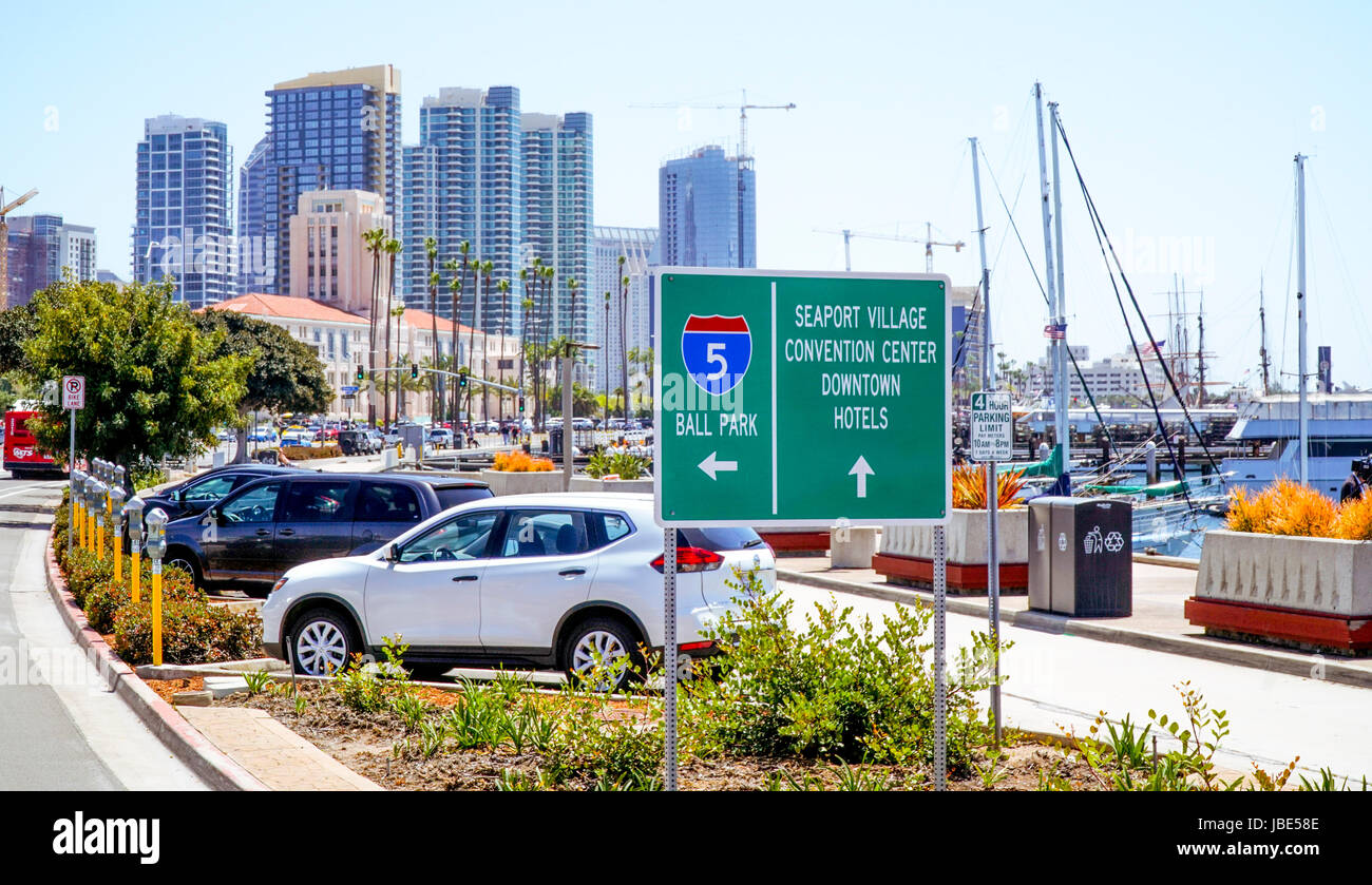 Direction sign to Seaport Village in San Diego Downtown - SAN DIEGO ...
