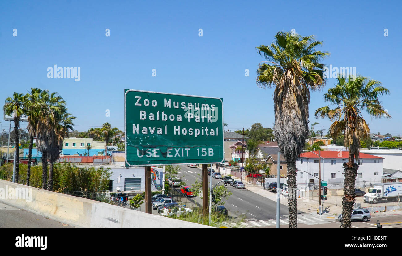 Exit sign to Balboa Park in San Diego - SAN DIEGO - CALIFORNIA Stock ...