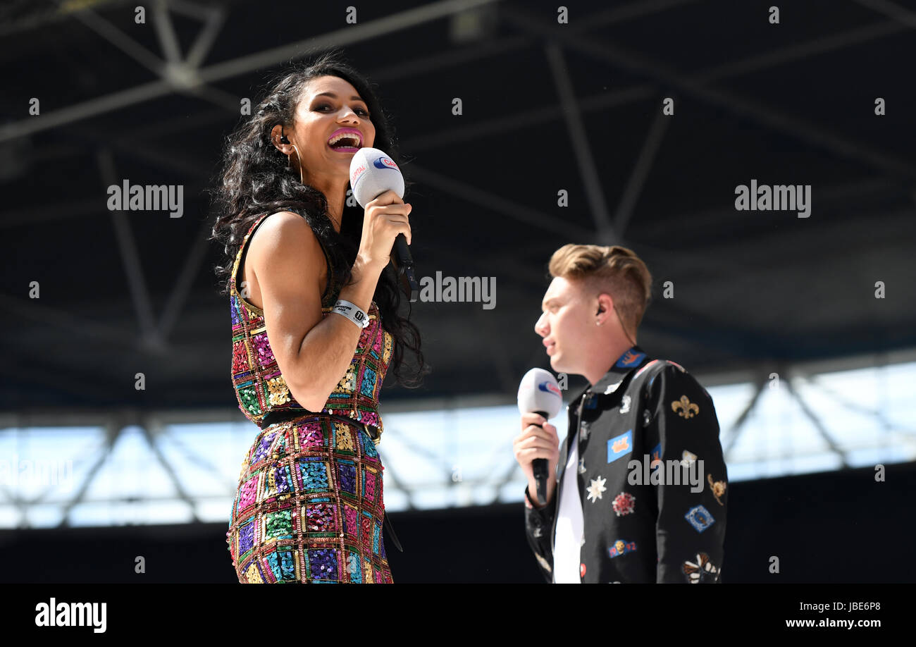 Vick Hope and Roman Kemp on stage at Capital FM's Summertime Ball with ...