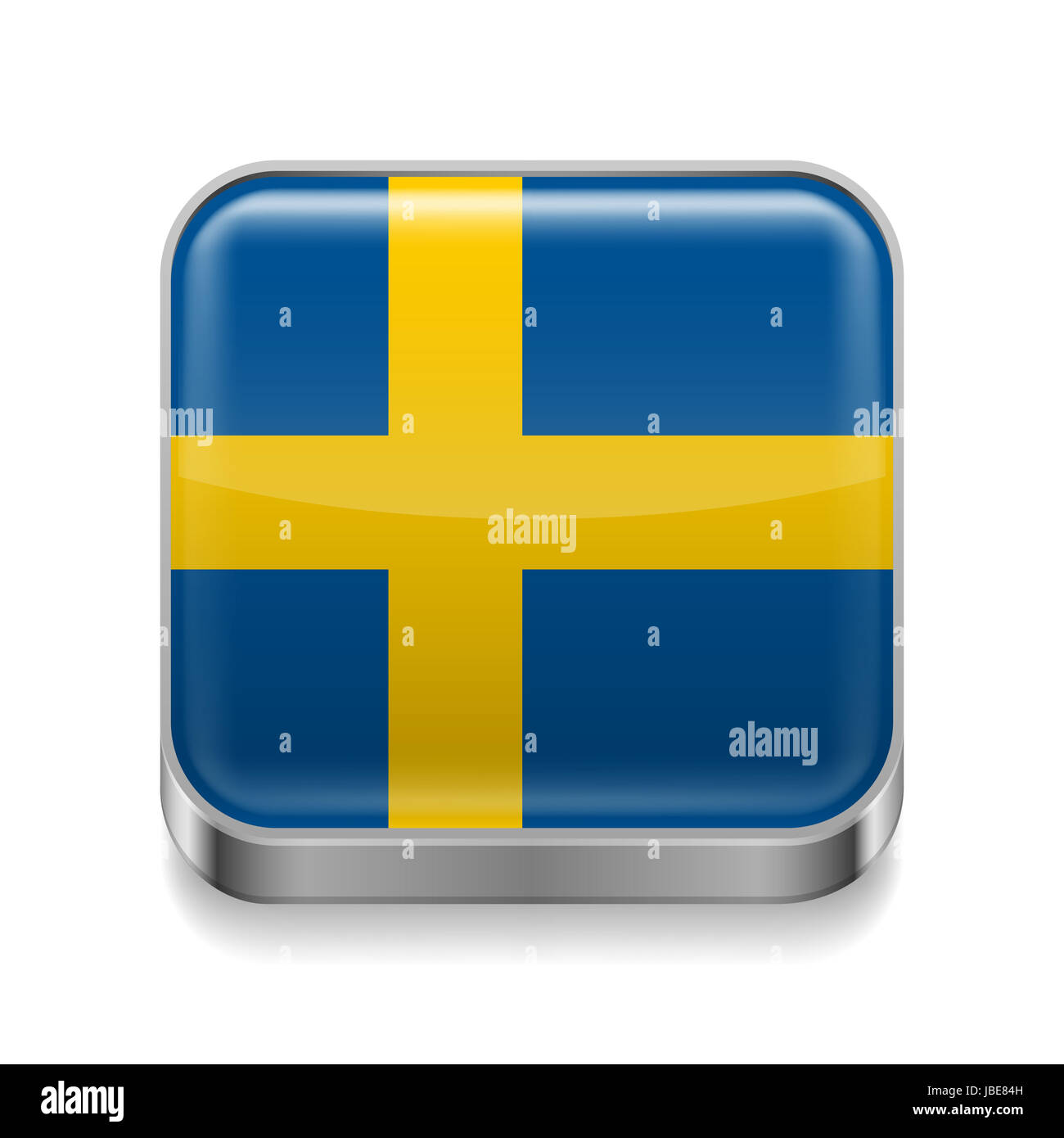 Metal square icon with Swedish flag colors Stock Photo - Alamy