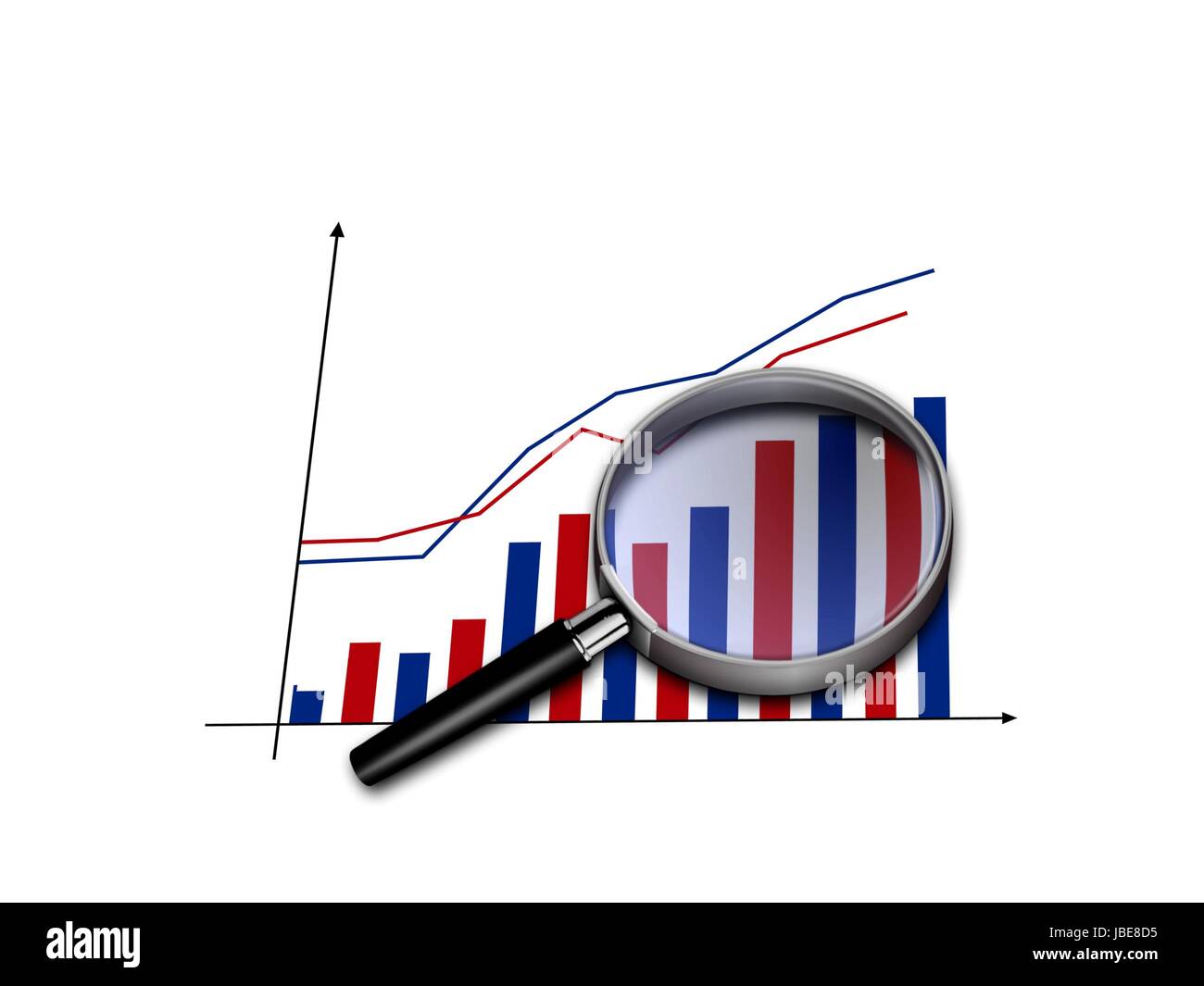 Magnifying Glass on Bar Chart Stock Photo - Alamy