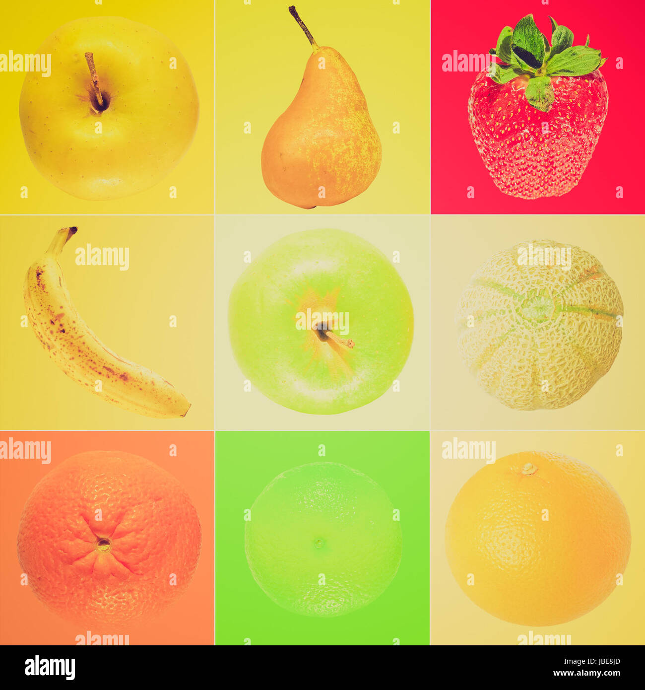 Vintage retro looking Fruits collage including apple pear strawberry ...