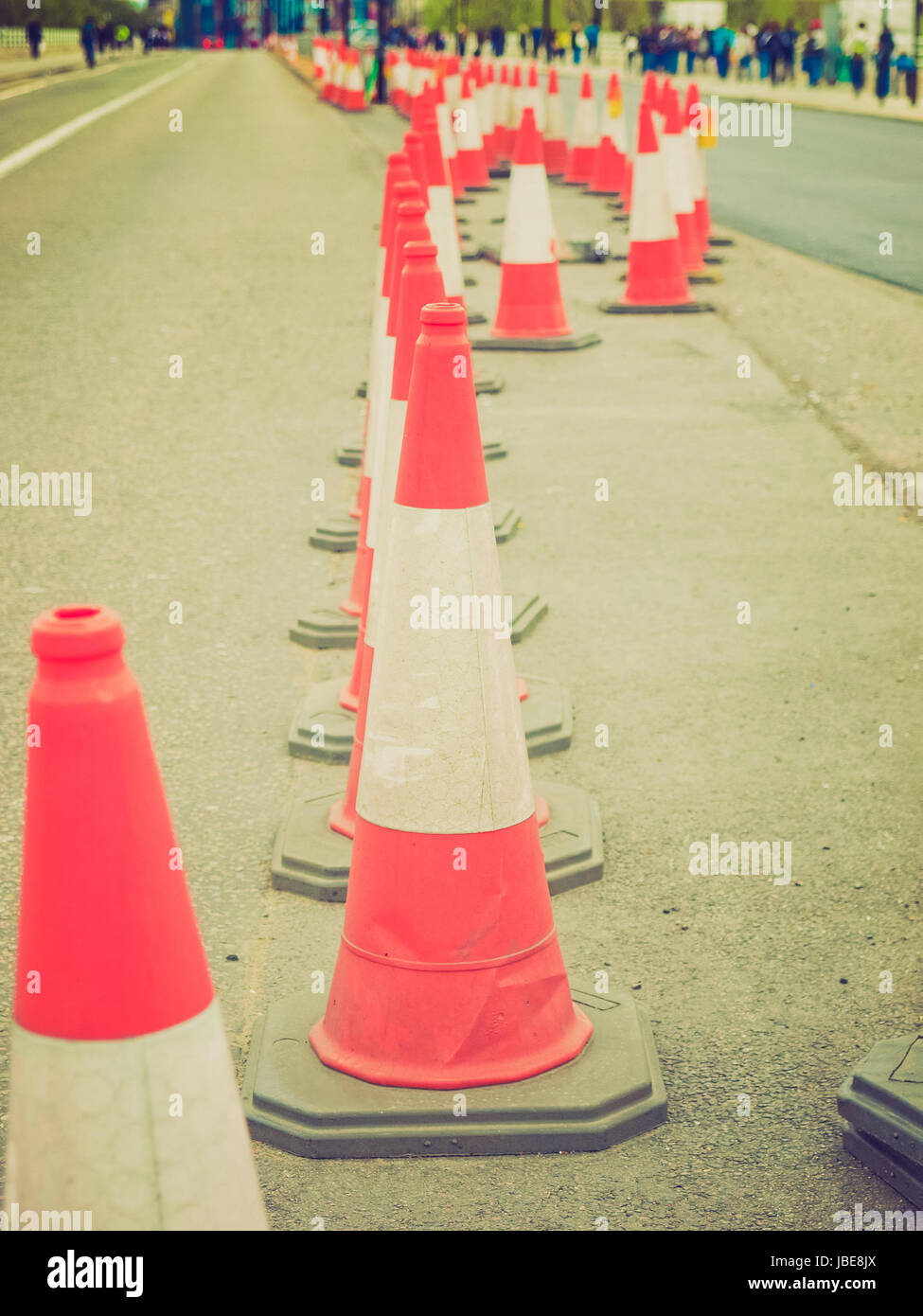 Vintage retro looking Traffic cone used in street road works Stock ...