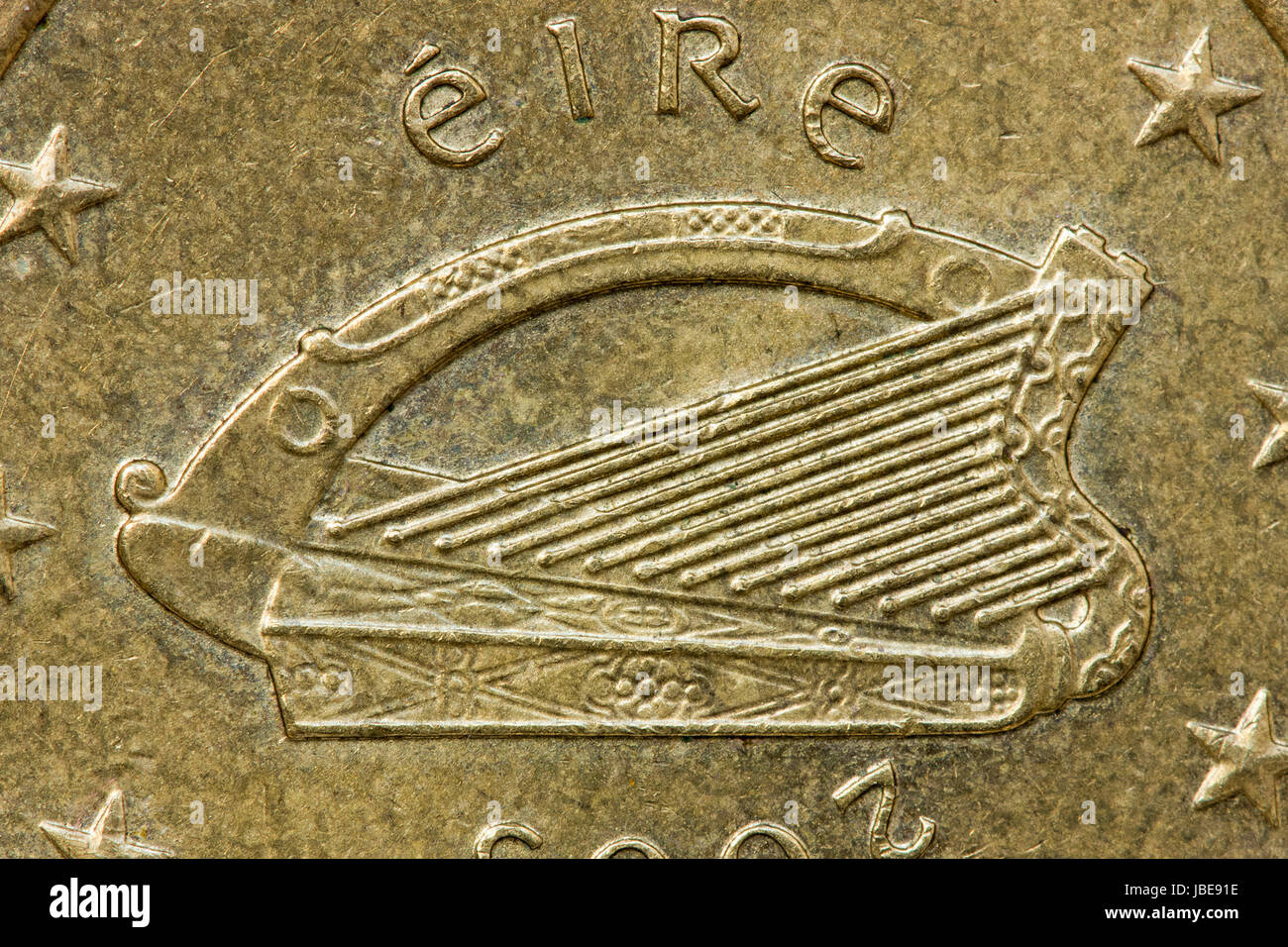 Irish 50 Euro Cent Coin Obverse Showing the Celtic Harp of Ireland ...