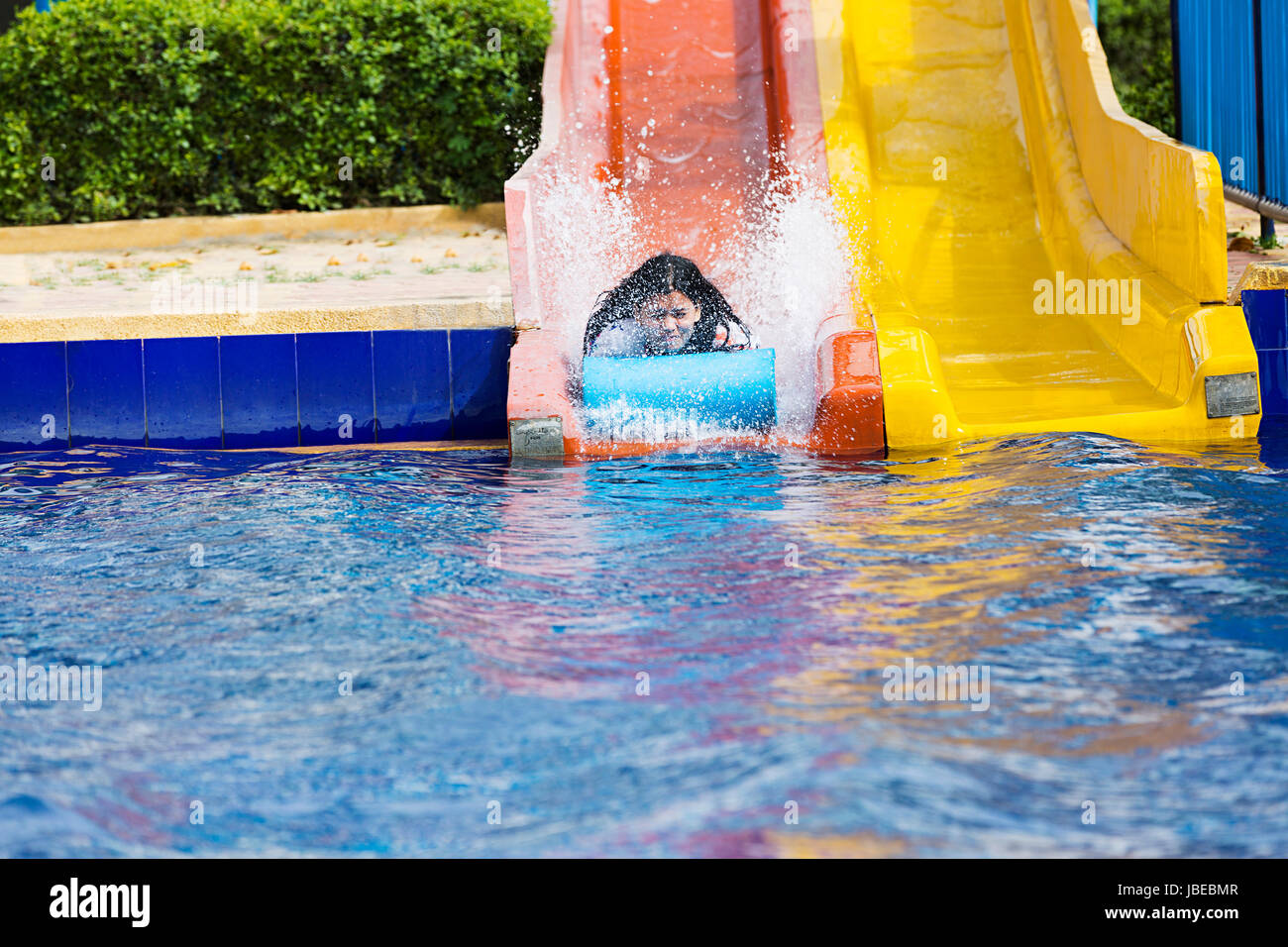 1 Indian Young Woman Sliding Splashing Waterpark Swimming Pool Stock ...