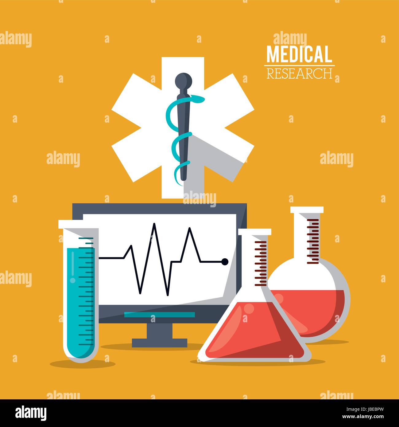 color poster medical research with star of life and pulse monitoring ...