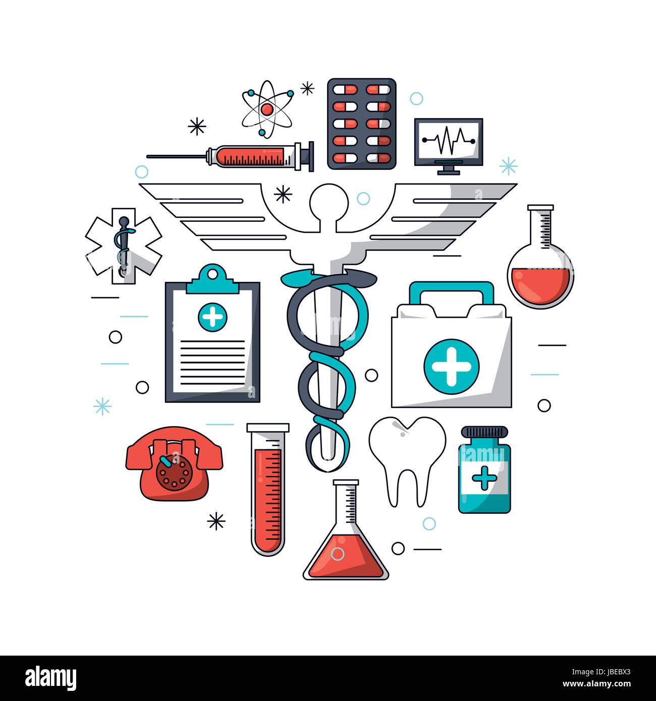 white background with colorful set of medical research icons Stock ...
