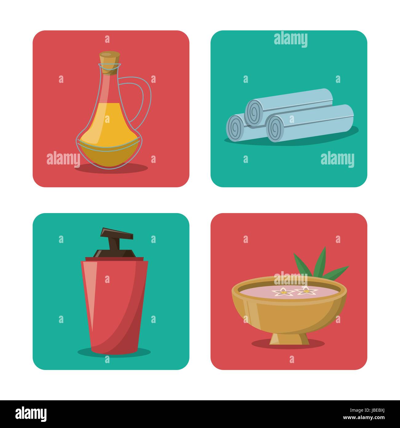 white background with frames of spa elements with oil essence and ...