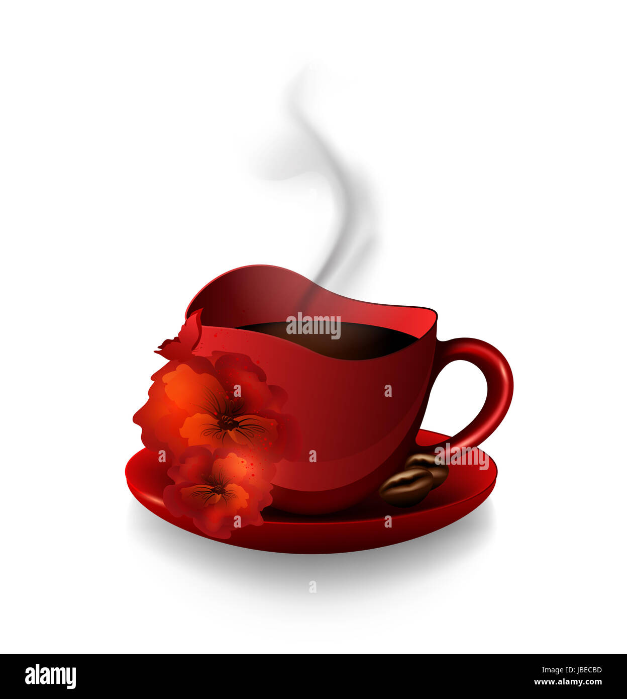 Red Cup Of Hot Coffee On A White Background Stock Photo - Alamy