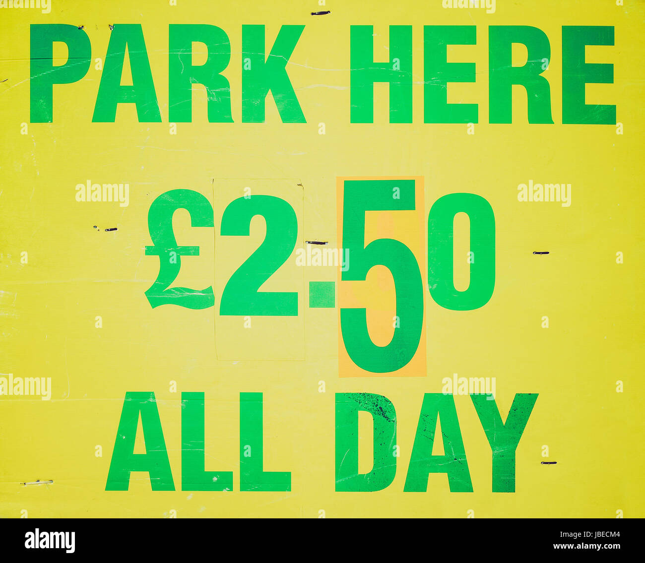 Vintage retro looking Sign - 50p per hour 2.50 all day Stock Photo - Alamy