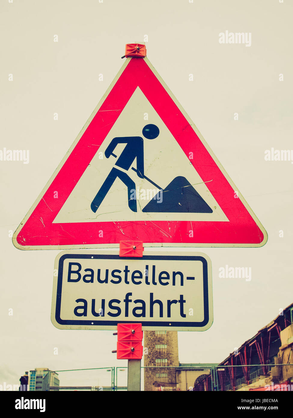 Vintage retro looking Road works sign for construction works in ...