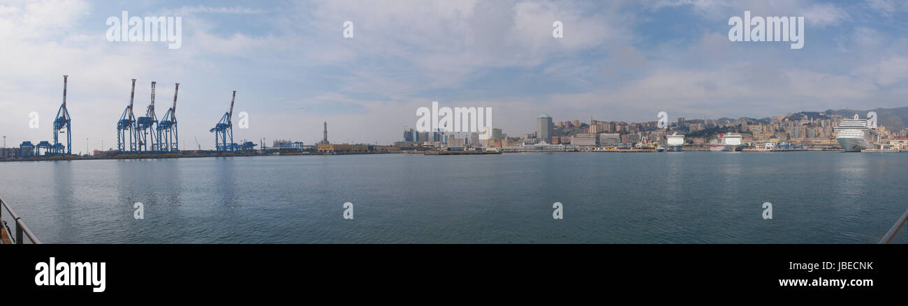 Wide panoramic view of the city of Genoa skyline from the sea Stock ...