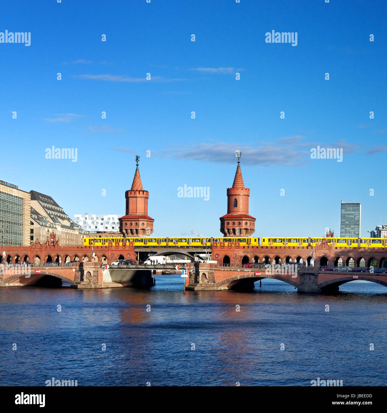 oberbaumbrücke bridge and river spree in berlin germany Stock Photo - Alamy