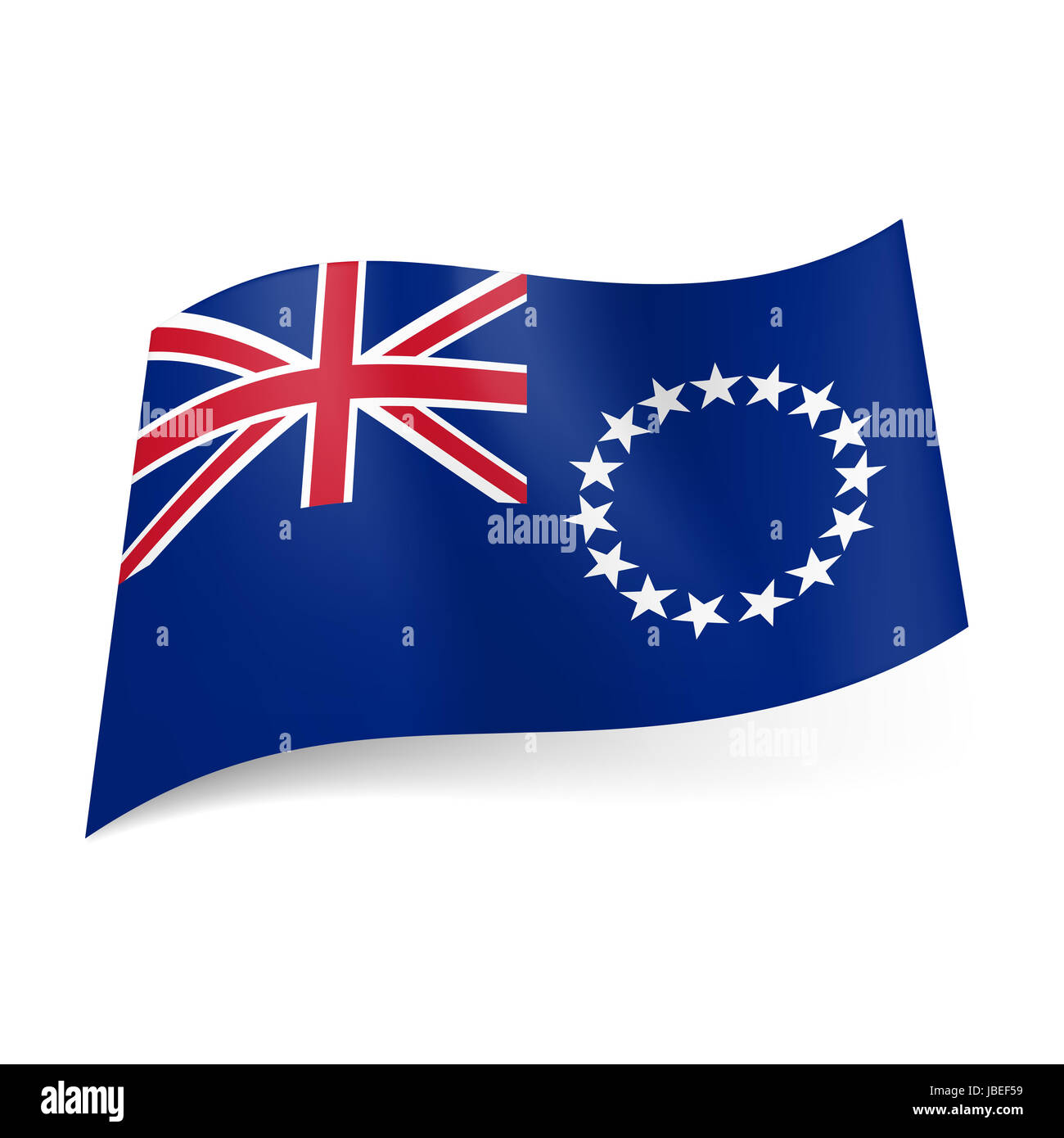 Flag of Cook Islands. National coat-of-arms and British flag on blue ...