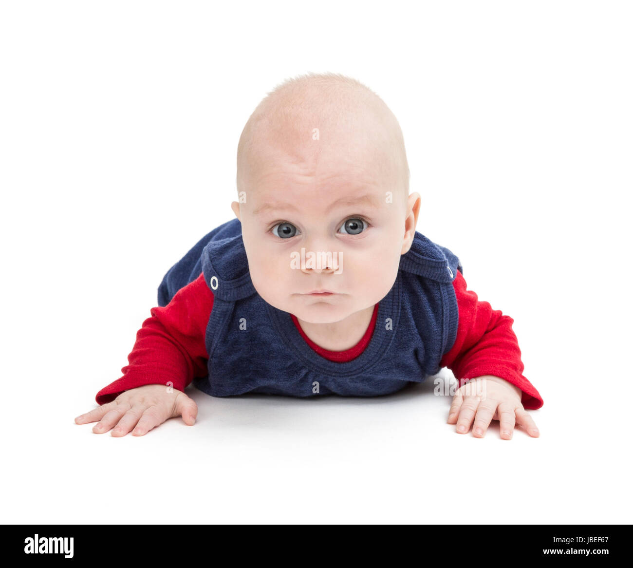 crawling baby looking into camera. isolated on white background Stock ...
