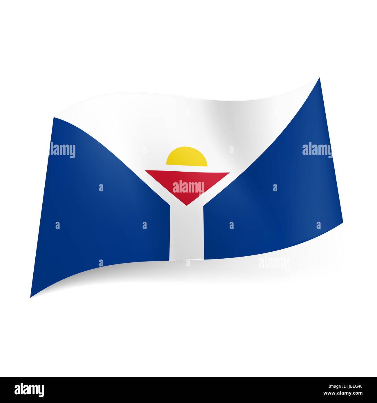 Unofficial flag of Saint Martin. White Y-shape with triangle and sun ...