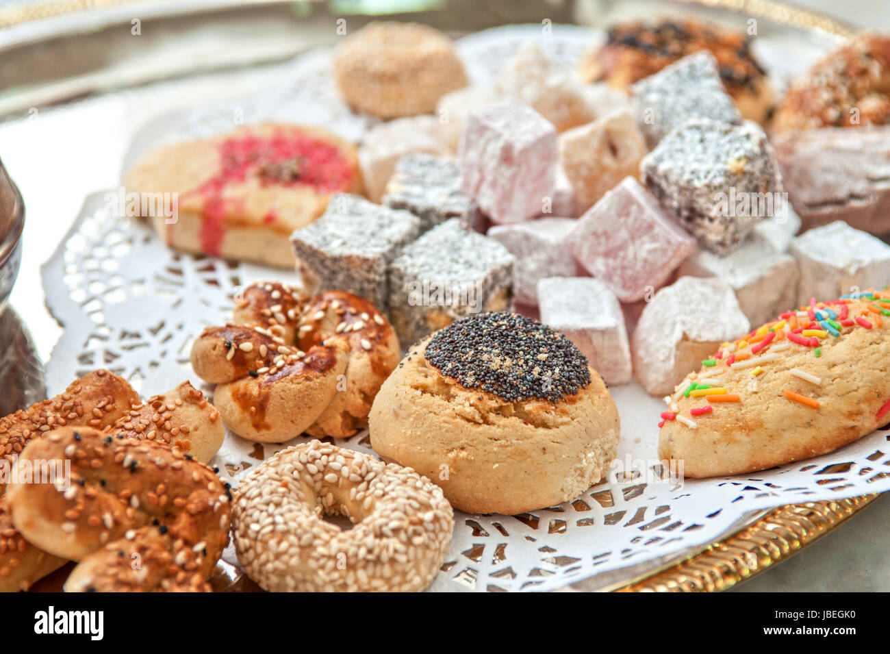 Turkish delight dessert (rahat lokum) different colors, and baklava ...