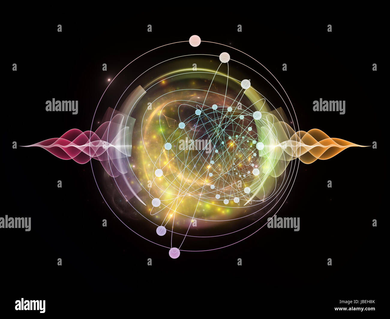 Atomic series. Abstract concept of atom and quantum waves illustrated ...