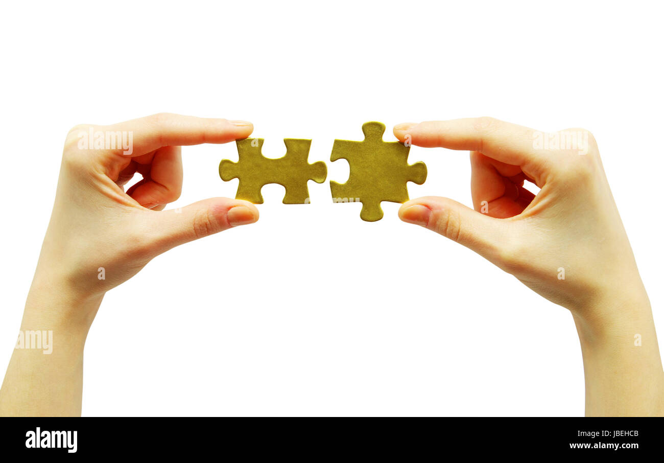 puzzle in hands isolated on white background Stock Photo - Alamy