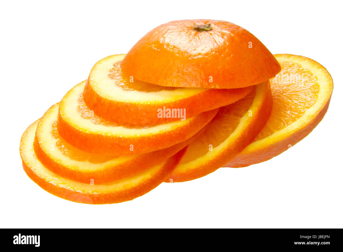 orange cut in pieces isolated on the white background Stock Photo - Alamy