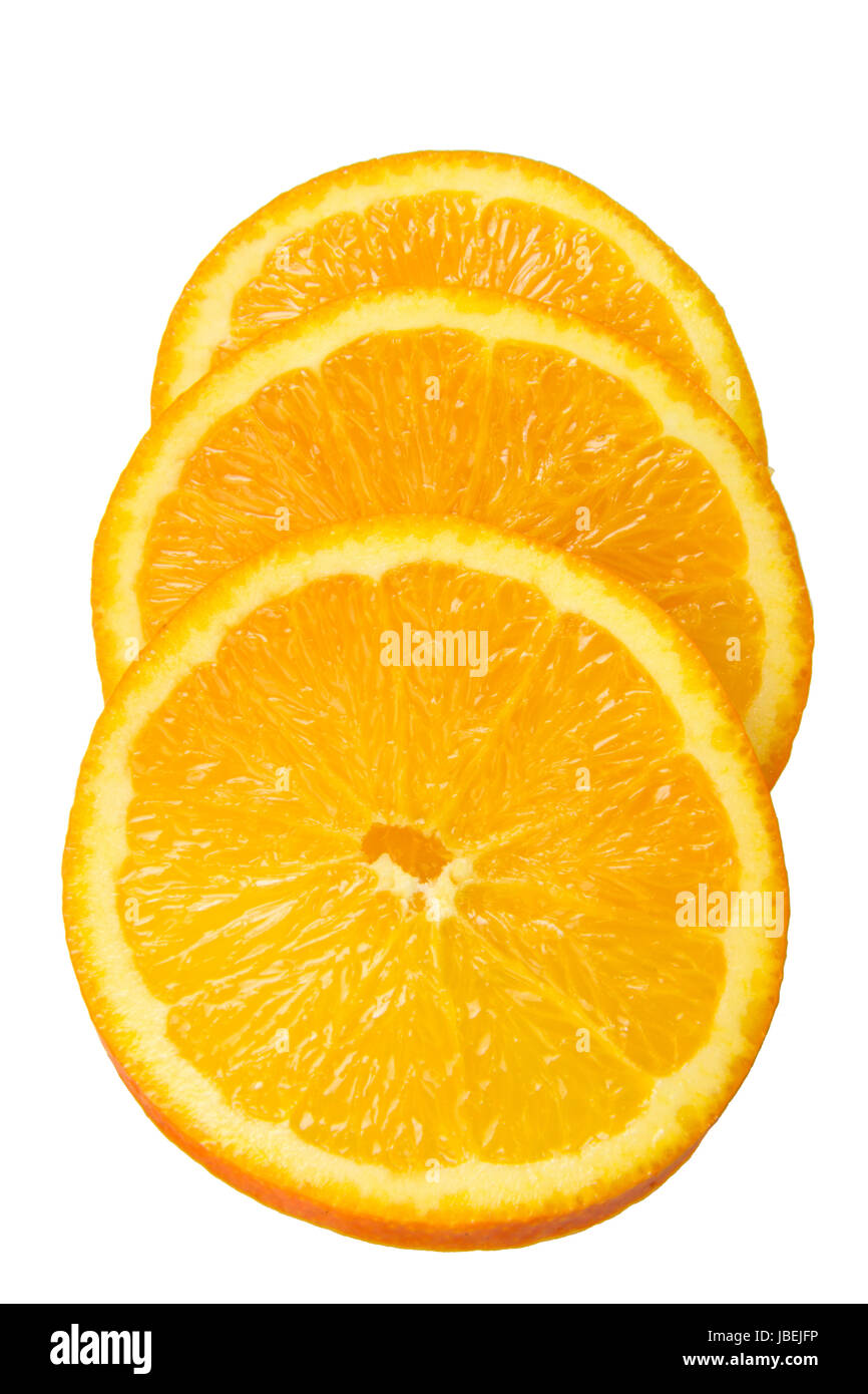orange cut in pieces isolated on the white background Stock Photo - Alamy