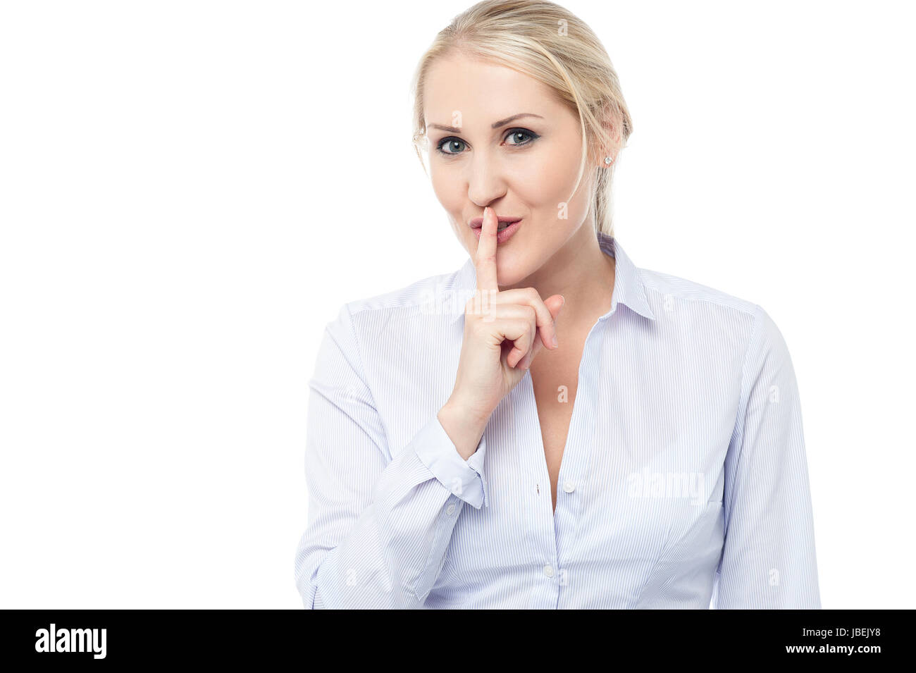 Please maintain silence, pretty lady instructing Stock Photo - Alamy