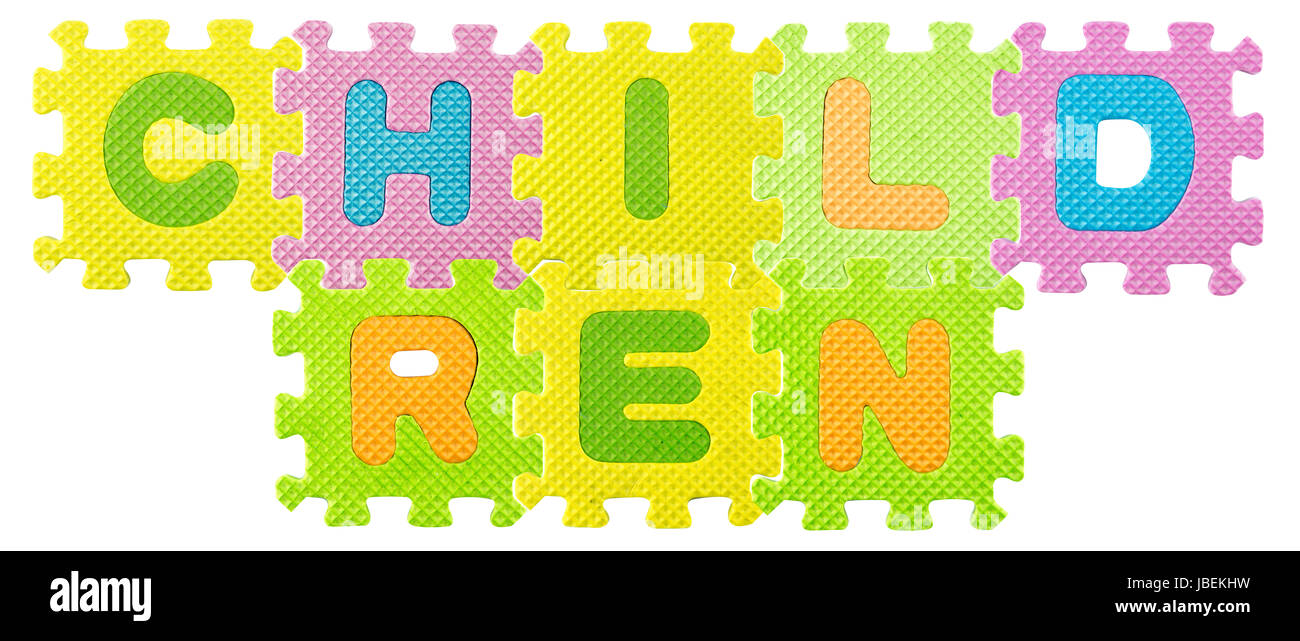 Children word created from Alphabet puzzle isloated on white background ...