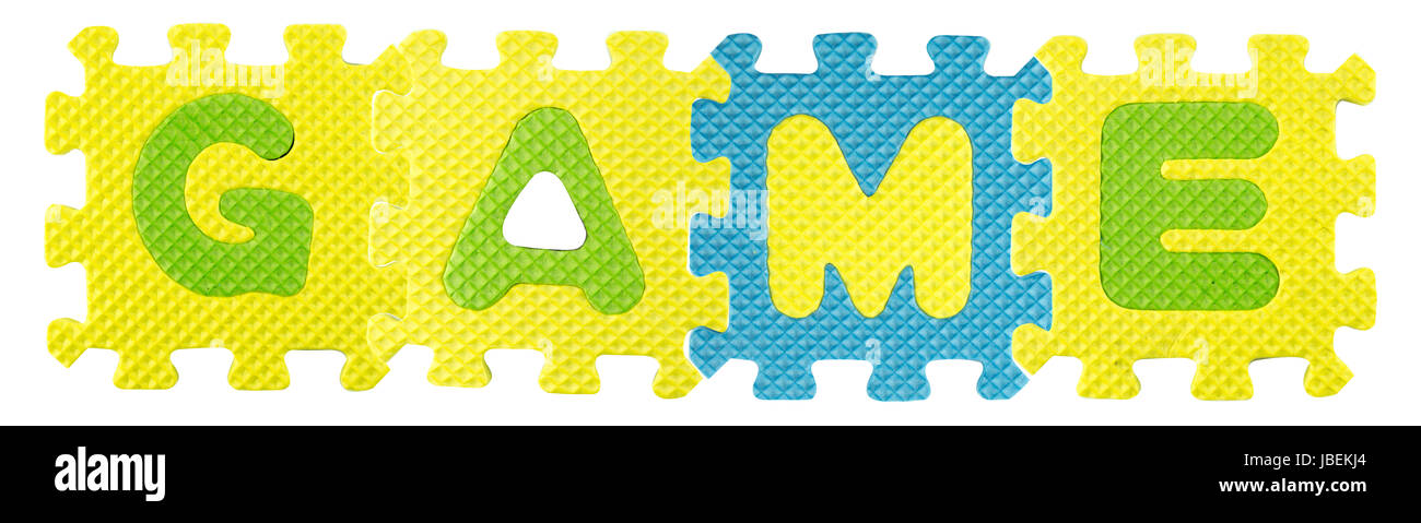 Game word created from Alphabet puzzle isloated on white background ...