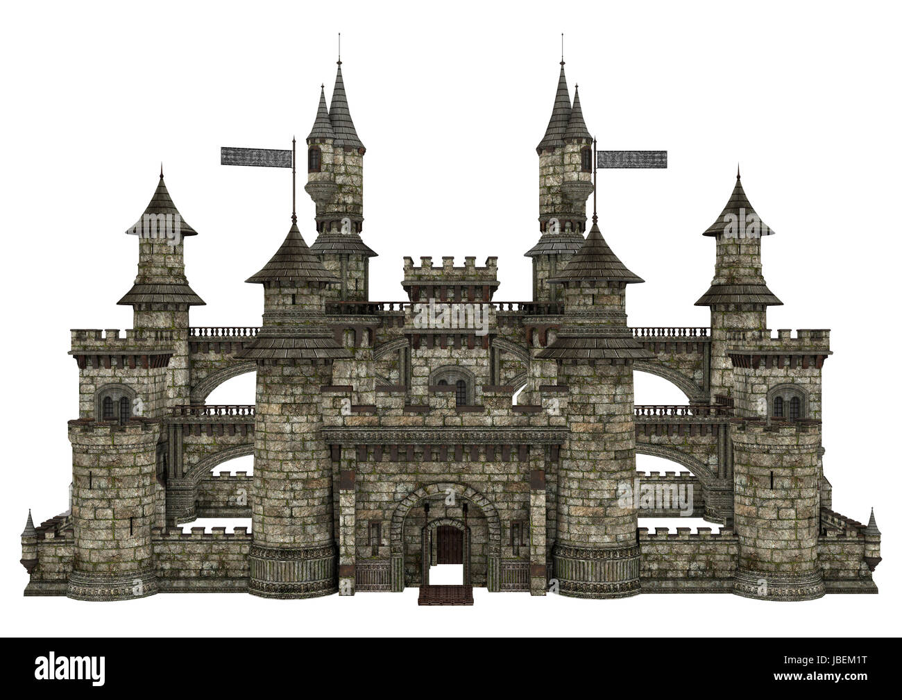 3D digital render of an old fairy tale castle isolated on white ...
