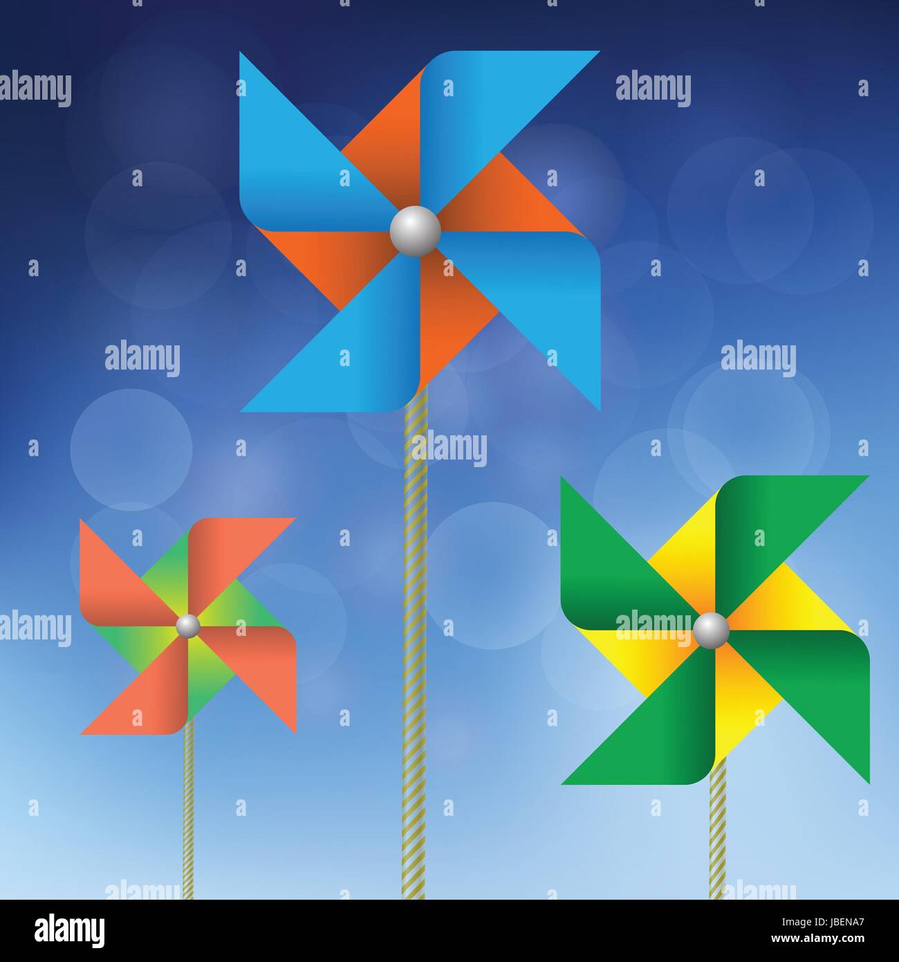 illustration with colorful windmills on a blue background for your ...