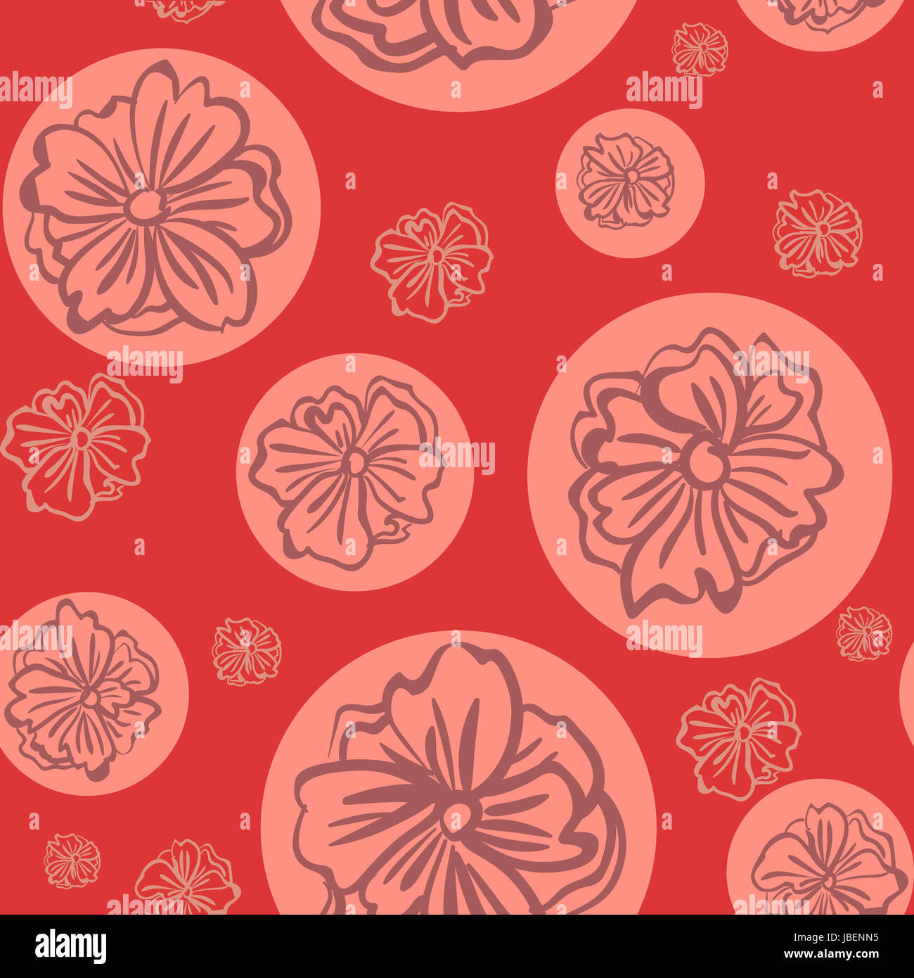 Seamless red pattern with big flowers. Vector illustration Stock Photo ...